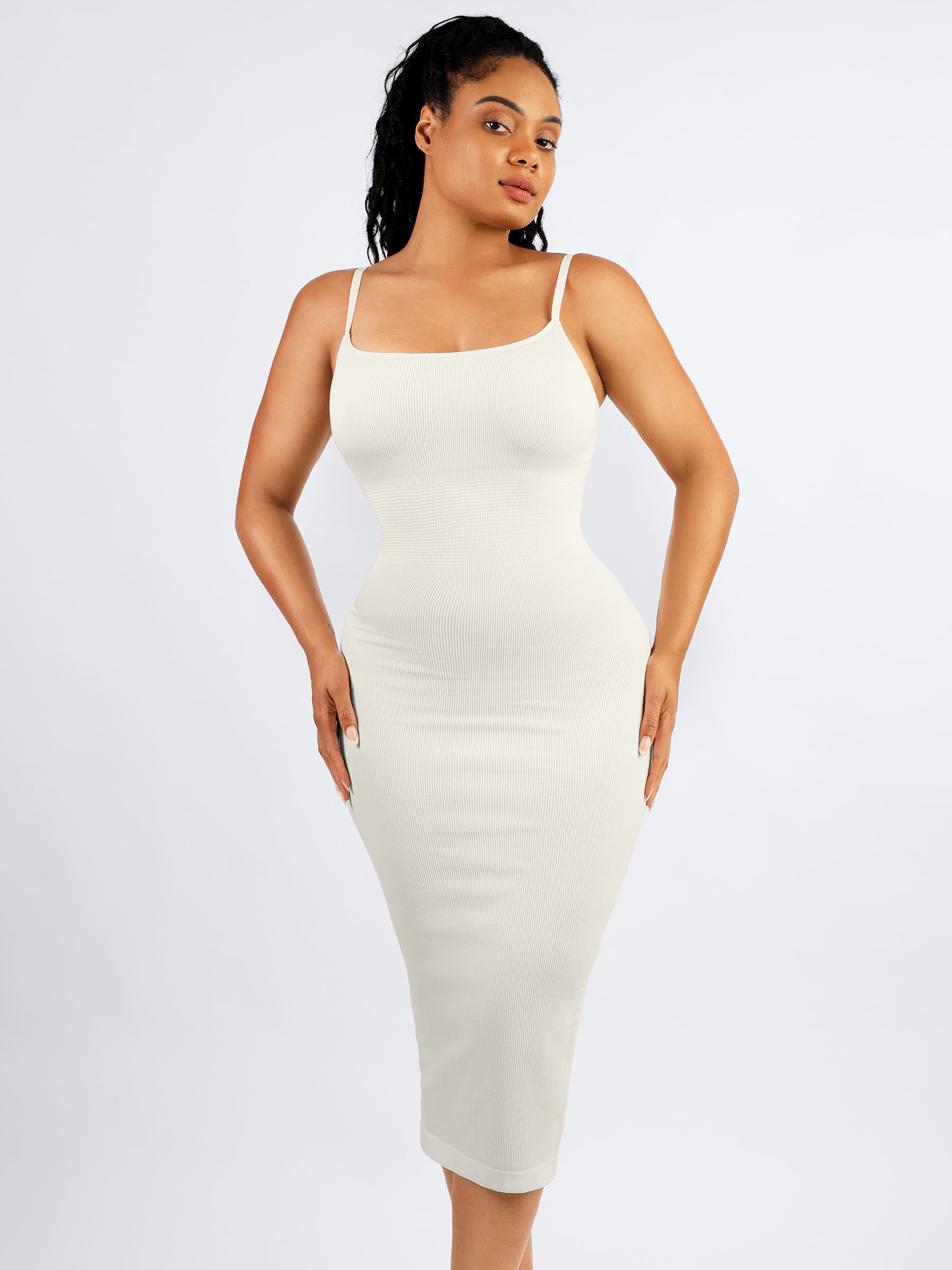 Feelingirl Seamless Shaping Slip Dress with Built-In Bra and Adjustabl