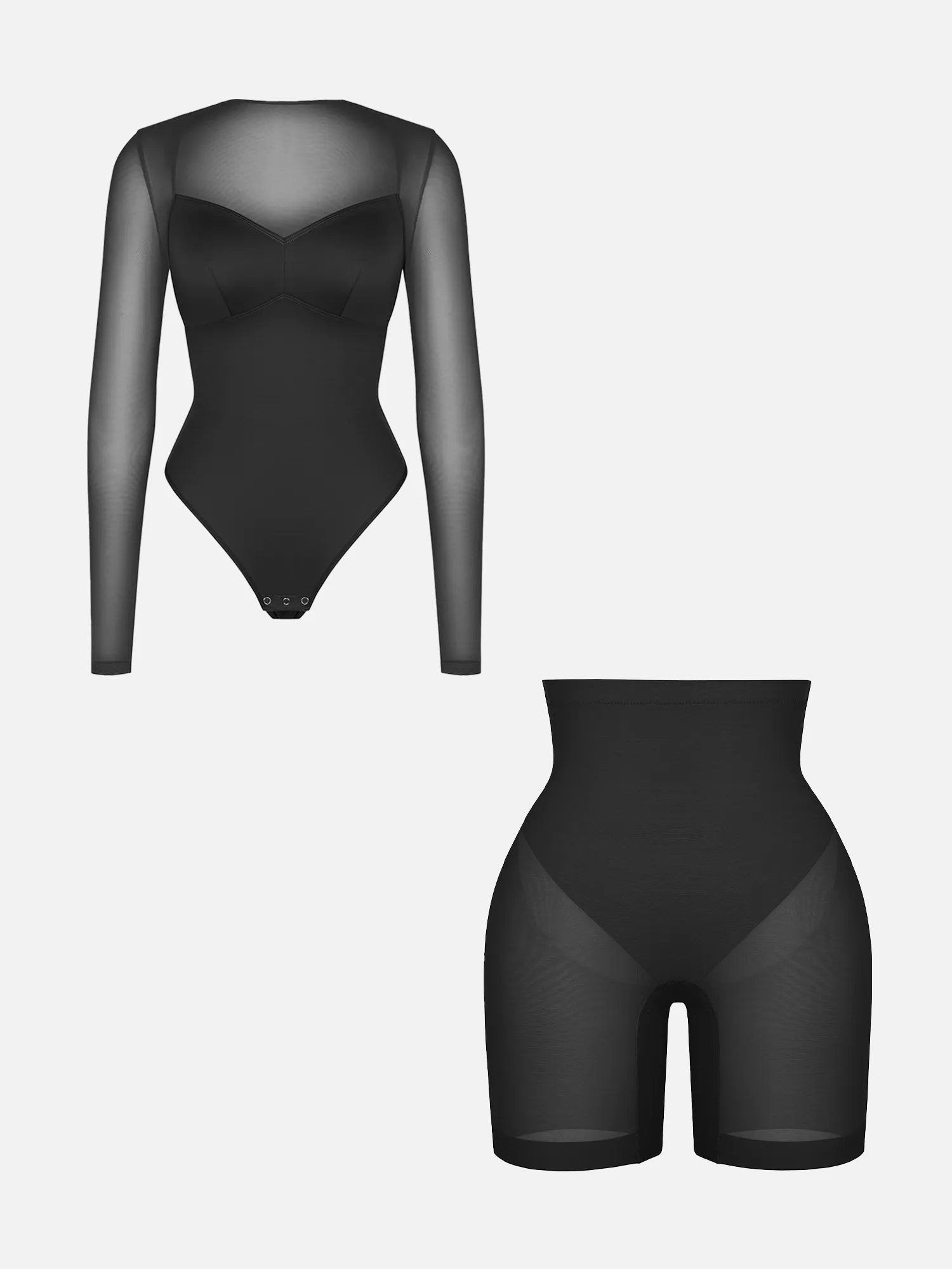 Mesh Tummy Control Bodysuit & Shorts Set